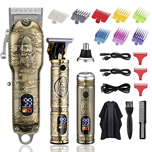 Soonsell Hair Clippers for Man T-Blade Trimmer Nose Hair Trimmer Set,Man Professional Cordless Barber Clippers Set Blade Close Cutting Beard Trimmer Trimmer ,Nose Hair Trimmer LCD Display(Bronze
