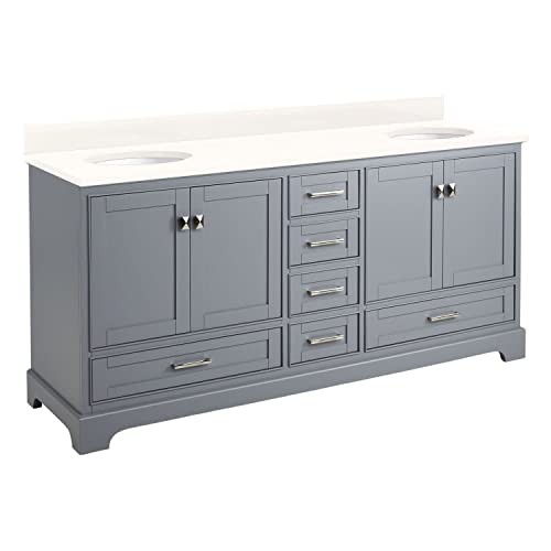Signature Hardware 953527-72-UM-0 Quen 72" Free Standing Double Vanity Set with Wood Cabinet, Vanity Top and Oval Undermount Vitreous China Sink