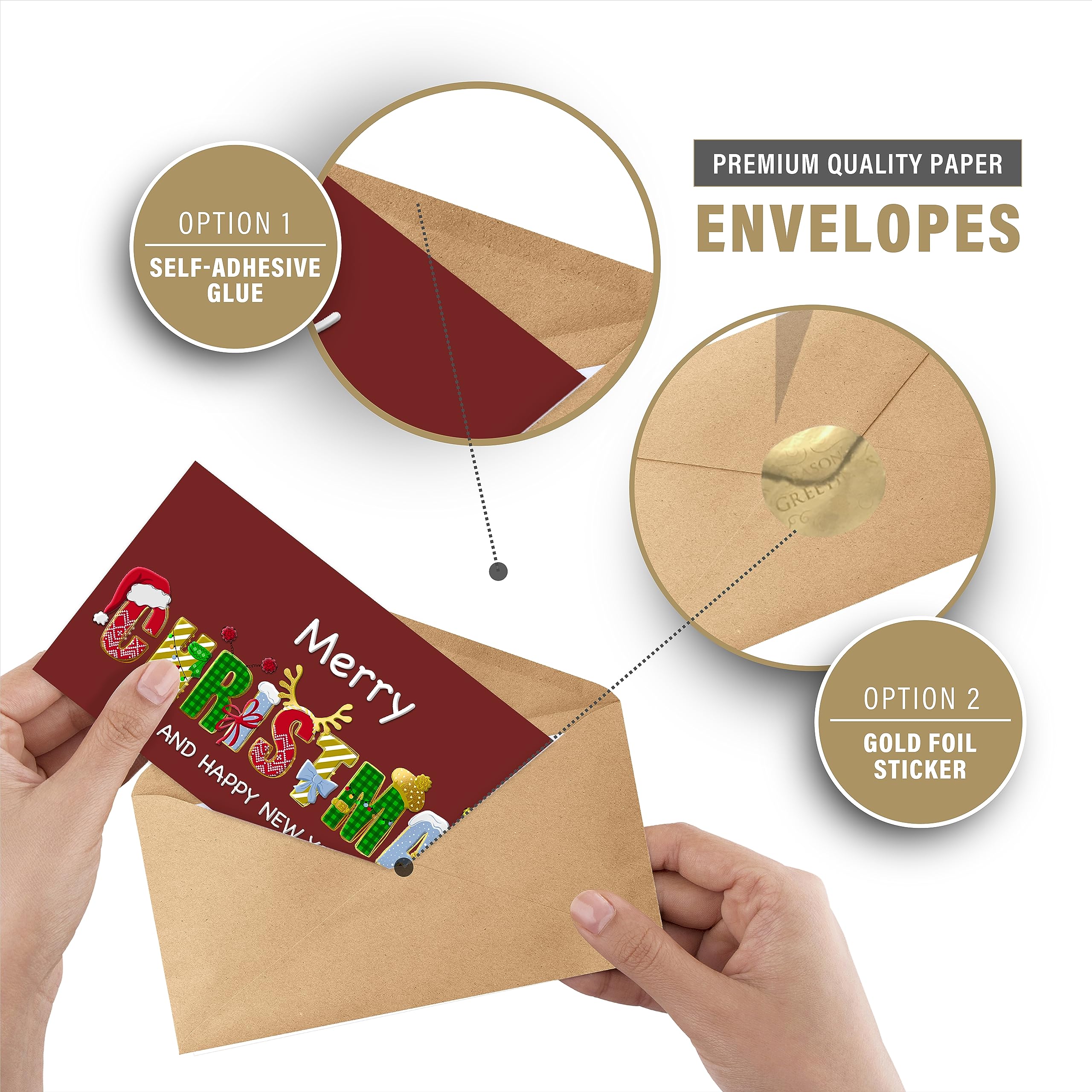 easykart labels 18 Christmas Cards Assortment with Envelopes & Sealing Stickers,Holiday Theme 6 Designs with Foiling & Emboss Effect,7.25" x 3.75" For Friends, Family and loved Ones