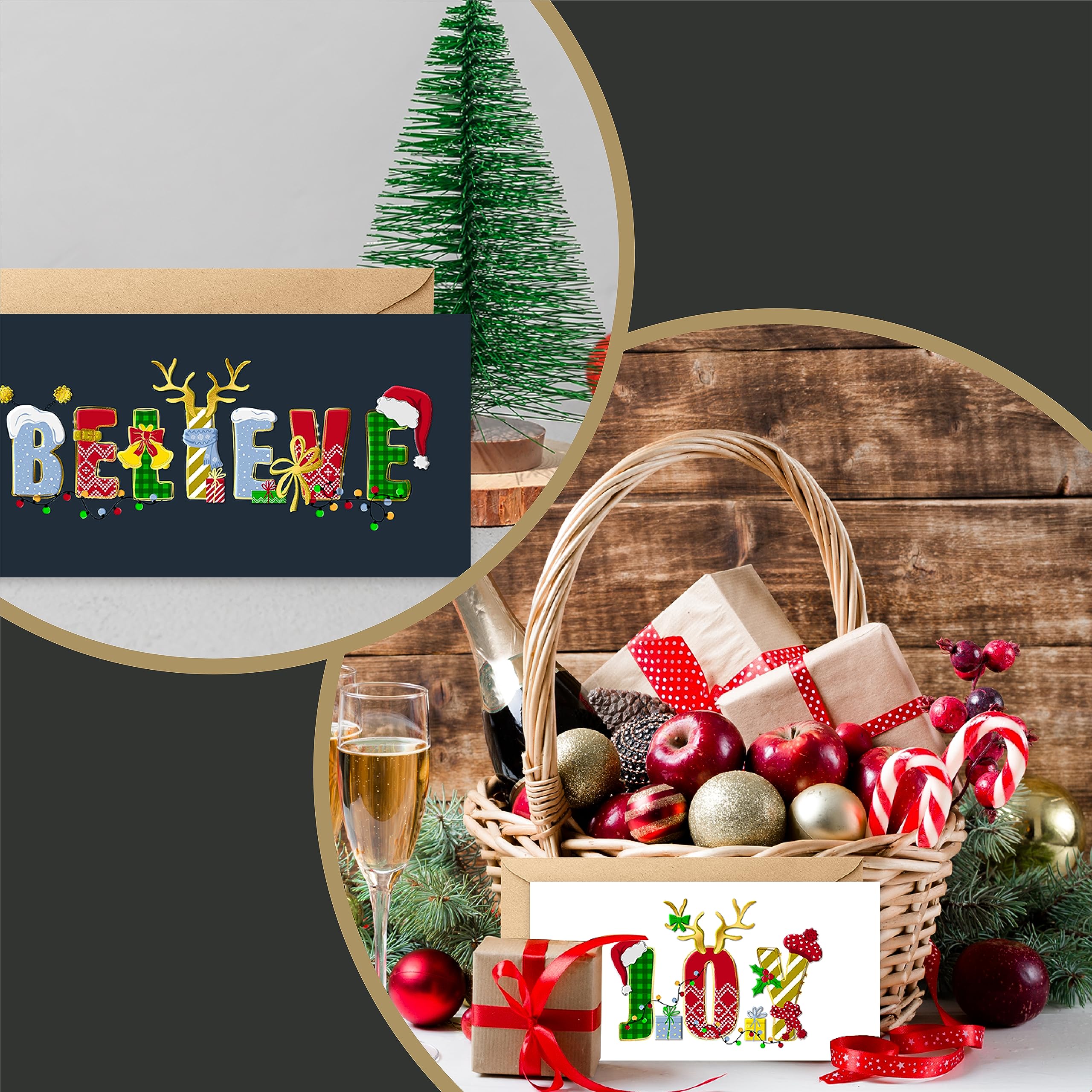 easykart labels 18 Christmas Cards Assortment with Envelopes & Sealing Stickers,Holiday Theme 6 Designs with Foiling & Emboss Effect,7.25" x 3.75" For Friends, Family and loved Ones