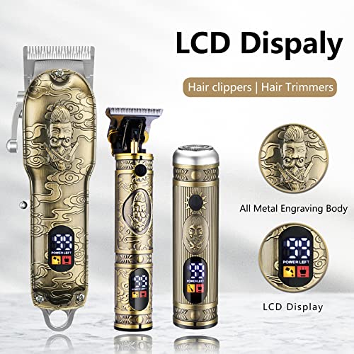 Soonsell Hair Clippers for Man T-Blade Trimmer Nose Hair Trimmer Set,Man Professional Cordless Barber Clippers Set Blade Close Cutting Beard Trimmer Trimmer ,Nose Hair Trimmer LCD Display(Bronze