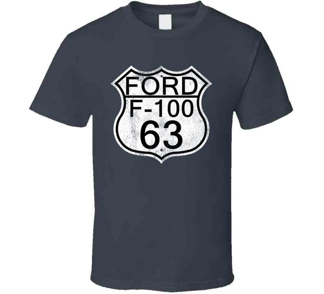 Highway Route Sign 1963 F-100 Distressed T Shirt L Charcoal Grey