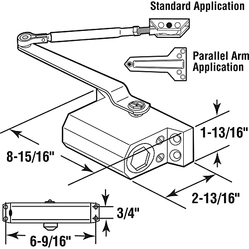 Prime-Line MP4609 Hydraulic Door Closer, Regular Duty #2, Rack and Pinion Operation, Aluminum Finish, (single pack)