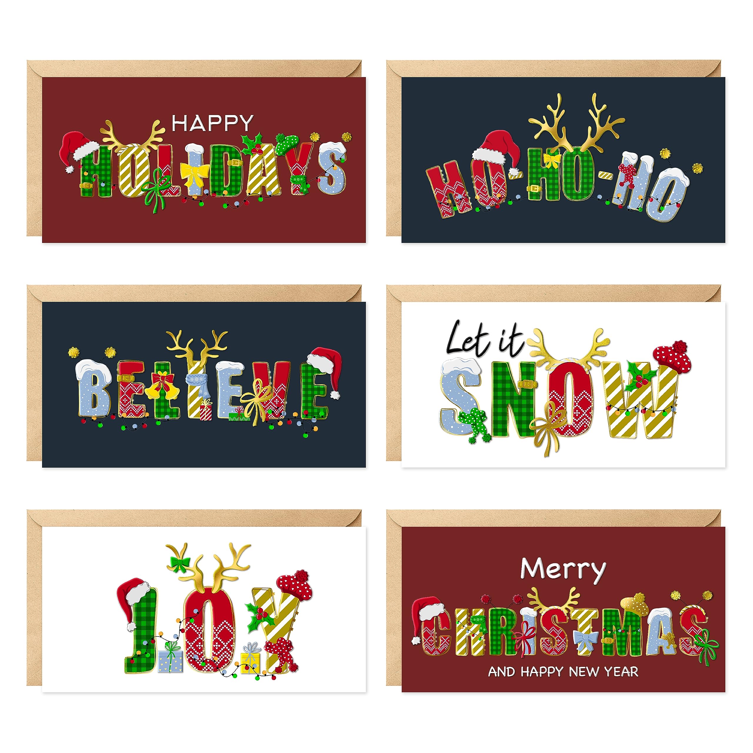 easykart labels 18 Christmas Cards Assortment with Envelopes & Sealing Stickers,Holiday Theme 6 Designs with Foiling & Emboss Effect,7.25" x 3.75" For Friends, Family and loved Ones