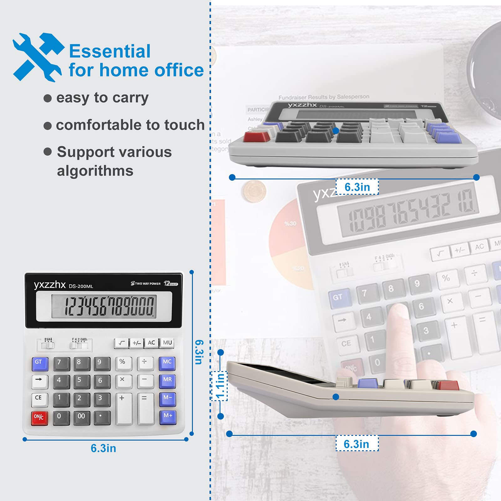 Desk Calculator 12 Digit Extra Large 4.3-Inch LCD Display, Two Way Power Battery and Solar Calculators Desktop, Big Buttons Easy to Press Used as Office Calculators for Desk