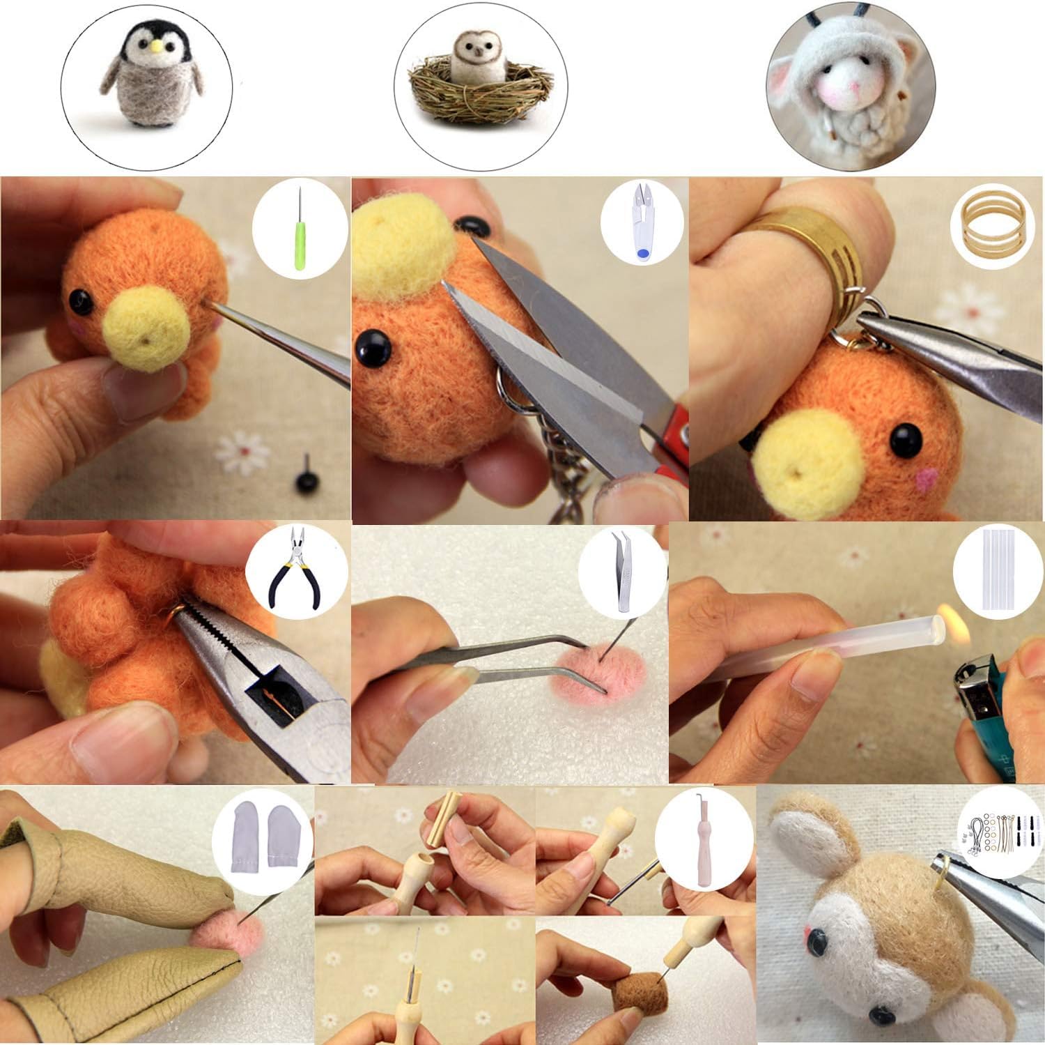 Needle Felting Kit,Wool Roving 40 Colors Set,Needle Felting Starter Kit,Wool Felt Tools with Felting Tool Instruction Included for Felted Animal Needle Felting Supplies