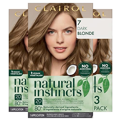 Clairol Natural Instincts Demi-Permanent Hair Dye, 7 Dark Blonde Hair Color, Pack of 3