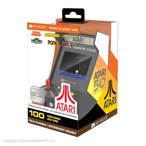 My Arcade Atari Micro Player Pro: 100 Arcade Classics Games, 6.75" Portable Mini Arcade Machine, Playable Video Game Collectible