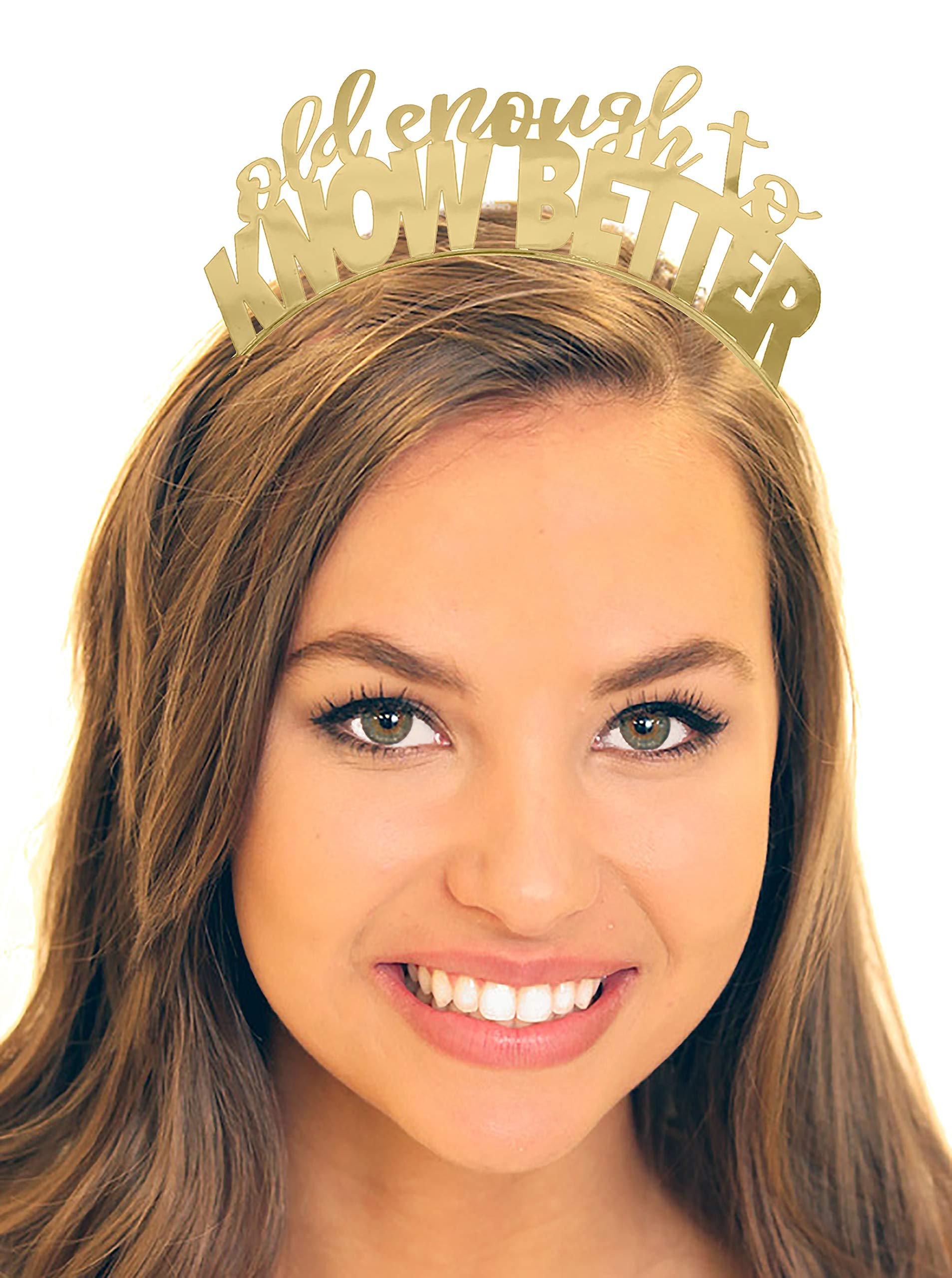RhinestoneSash 50 & Fabulous Gold Sparkle Sash & Gold Old Enough to Know Better Headband Tiara - 50th Birthday Gift Set Supplies Premium Quality Satin – Gold GSet(50&Fab Headband/Sash) GLD