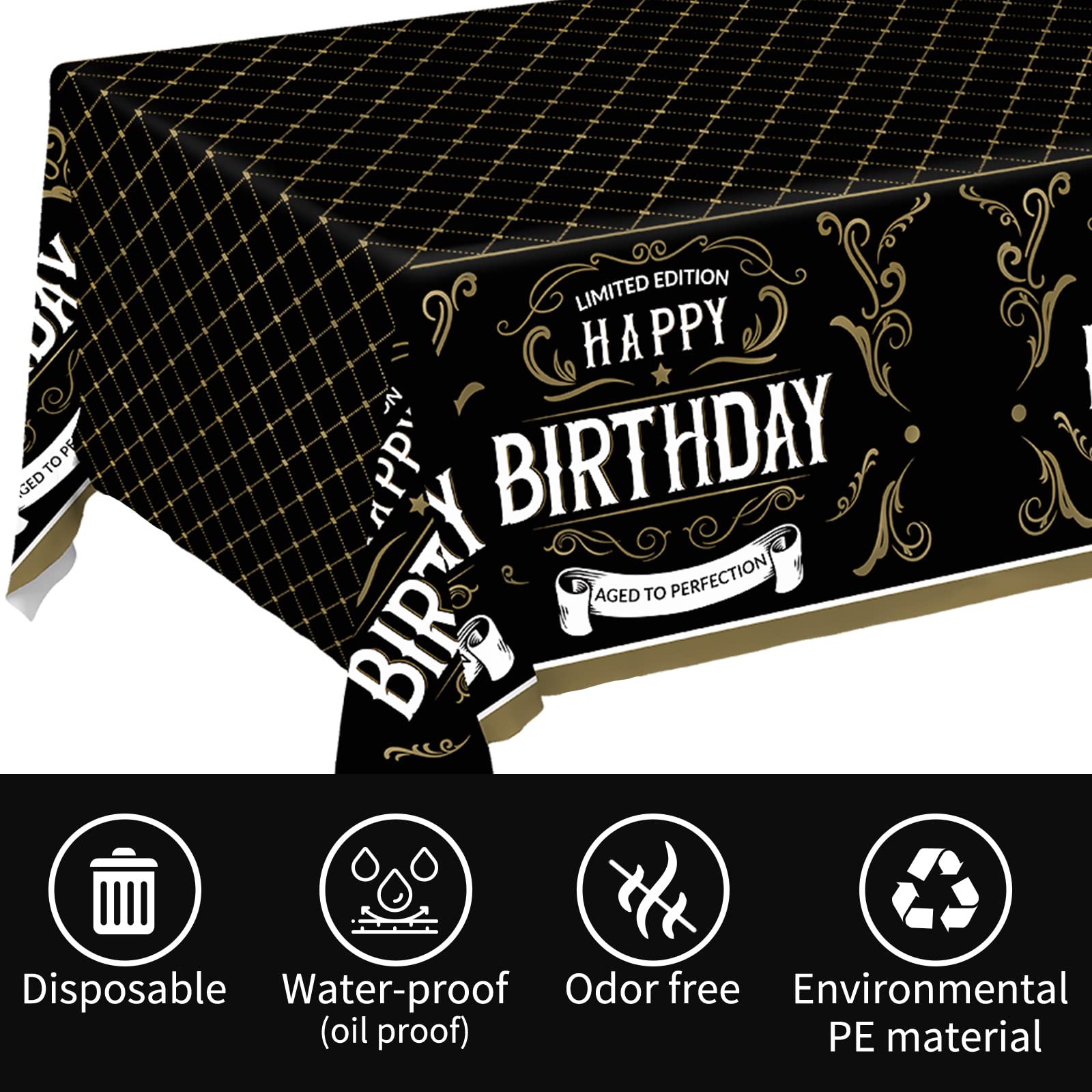 Birthday Party Supplies Disposable Tablecloth Plastic Waterproof Table Cover for 90th 80th 70th 60th 50th 40th 30th Birthday Party Decorations, 3 Pack 54X108inch