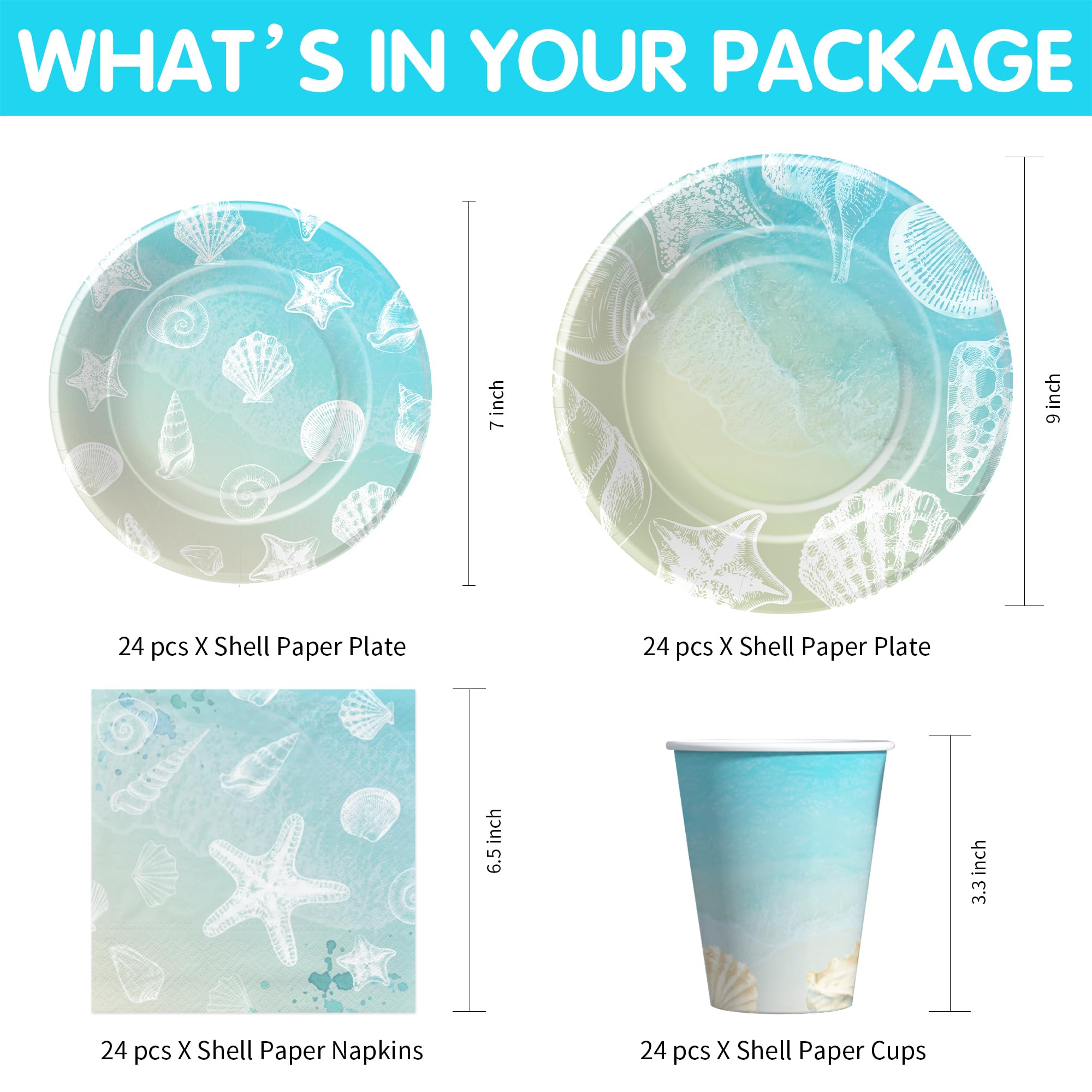 HIPVVILD Seashell Beach Party Decorations Dinnerware - Beach Seashell Party Supplies, Sea Shell Plates, Cups, Napkins, Sea Shell Party Tableware For Birthday Baby Shower Wedding Party | Serve 24