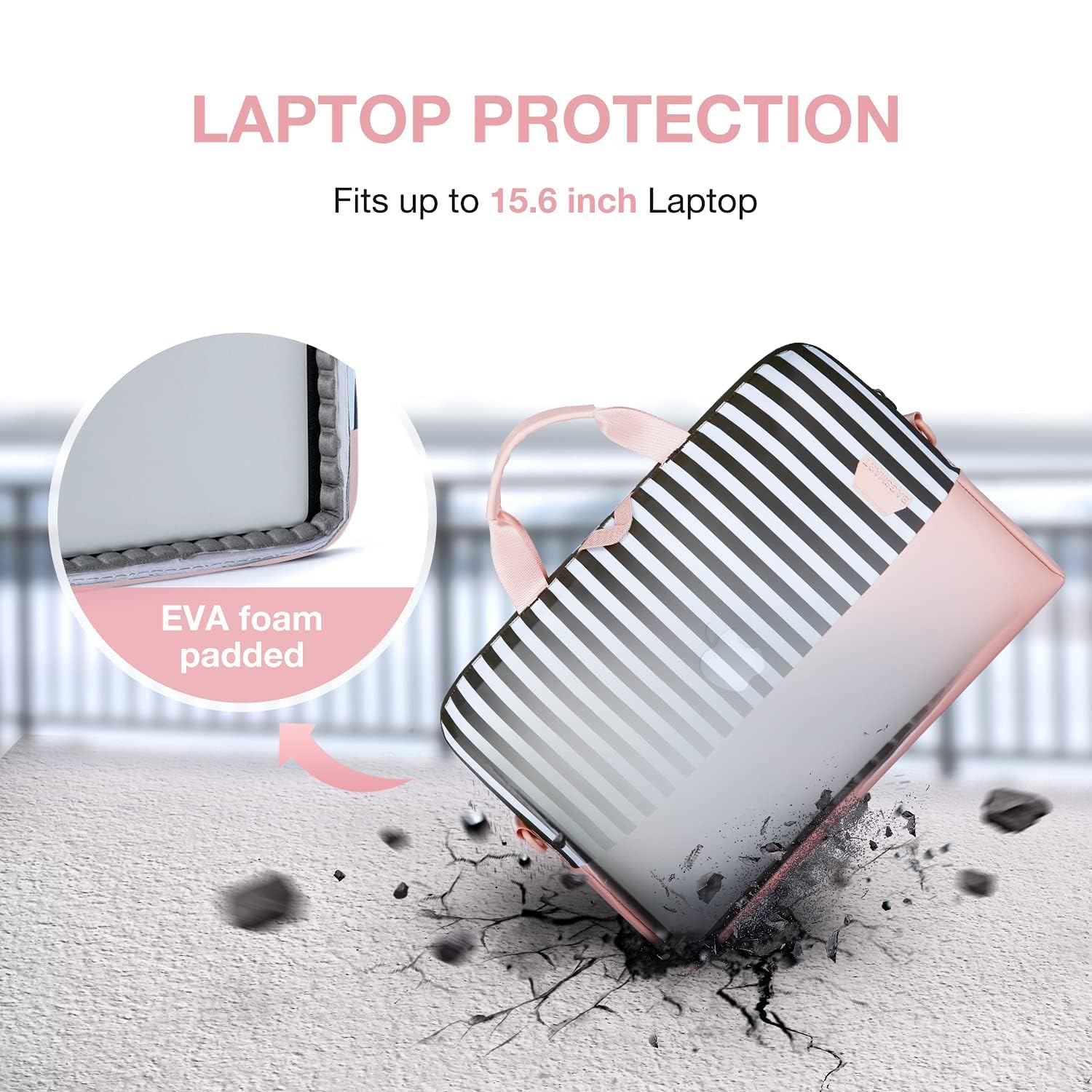 BAGSMART Laptop Bag for Women, 15.6 Inch Laptop Case Slim Computer Bag Briefcase, Work Bag For Travel, Pink Stripes