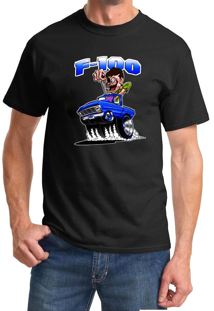 1967-72 Ford F100 F-100 Mad Monster Blue Truck Design Tshirt 3XL Black