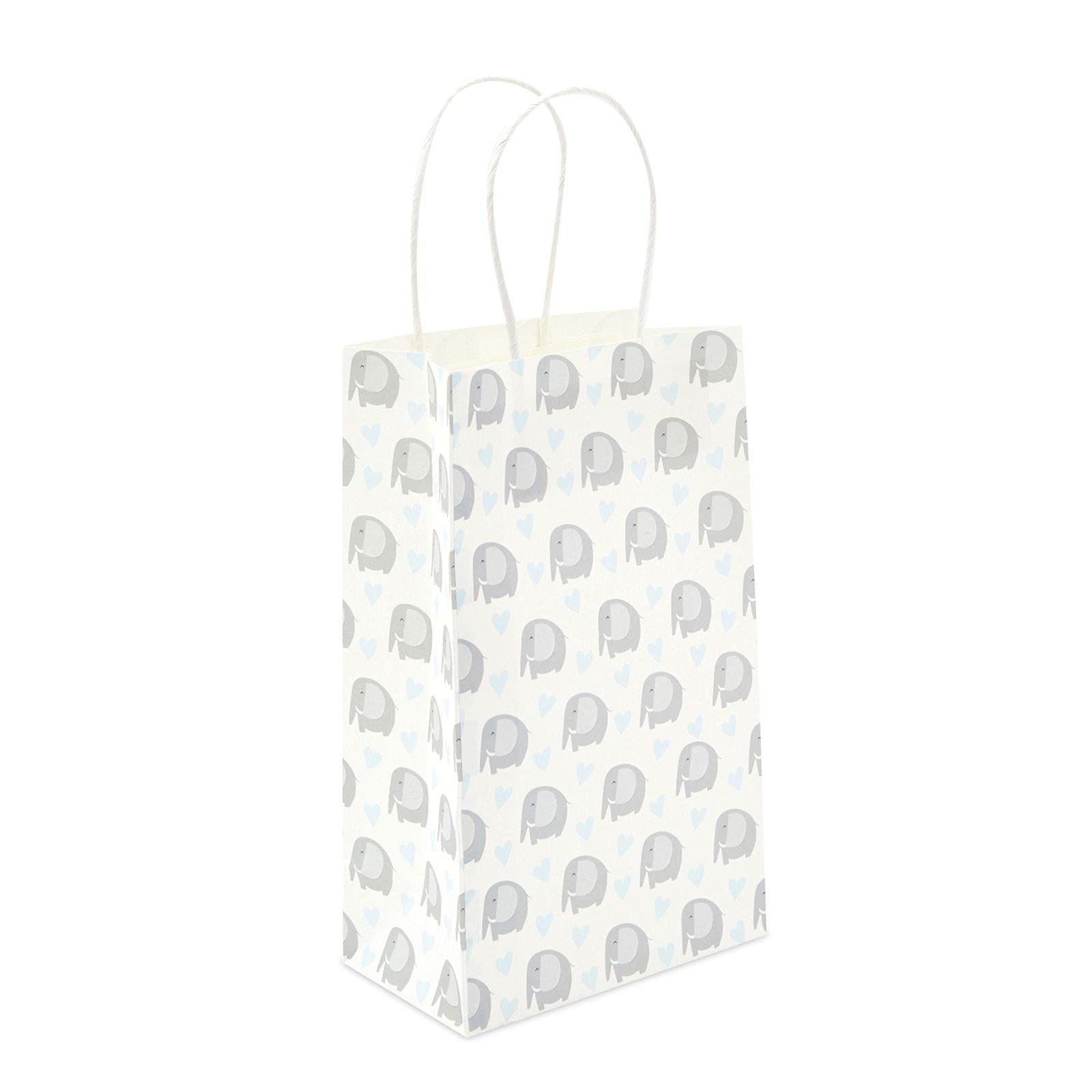 Sparkle and Bash Blue Elephant Party Favor Gift Bags with Handles for Boy Baby Shower (24 Pack)