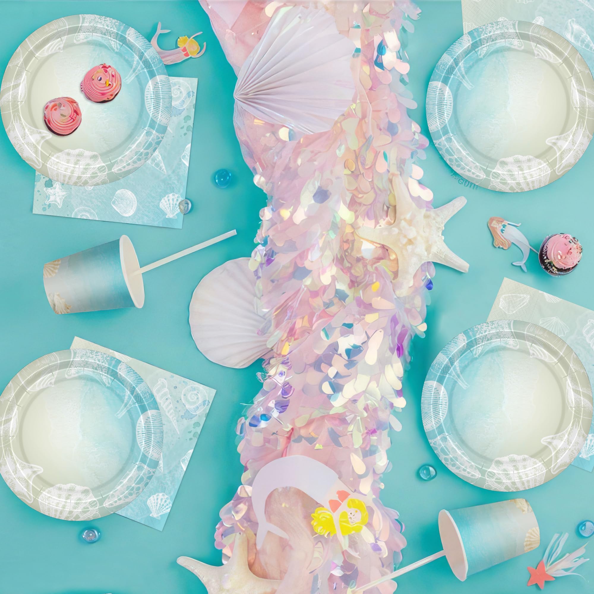 HIPVVILD Seashell Beach Party Decorations Dinnerware - Beach Seashell Party Supplies, Sea Shell Plates, Cups, Napkins, Sea Shell Party Tableware For Birthday Baby Shower Wedding Party | Serve 24