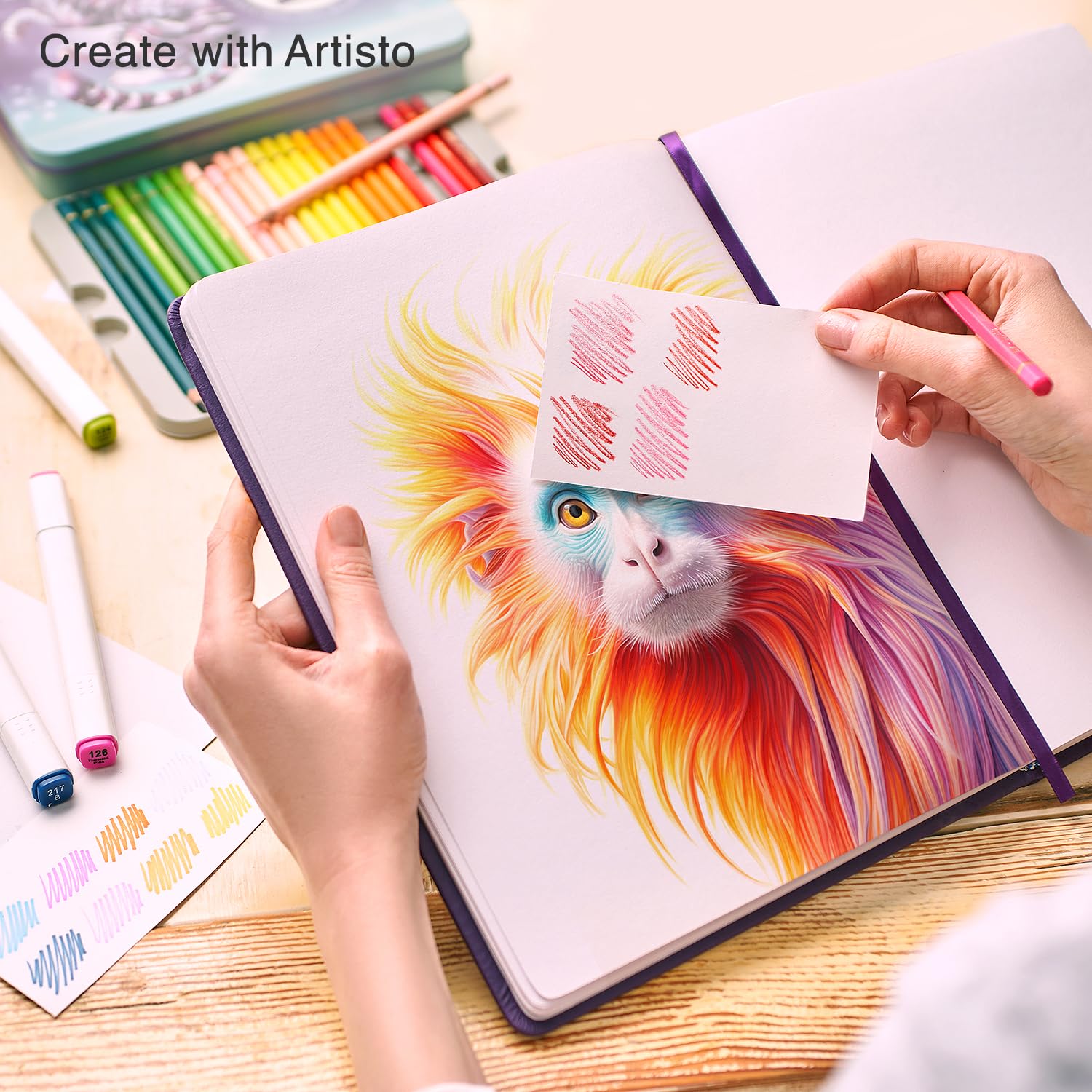 ARTISTO 8.5x11 Premium Hardcover Sketchbook - 80 Sheets (125 GSM), Acid-Free Drawing Paper, Hardbound Sketch Pad with Inner Pocket, Elastic Closure, and Bookmark Ribbon.