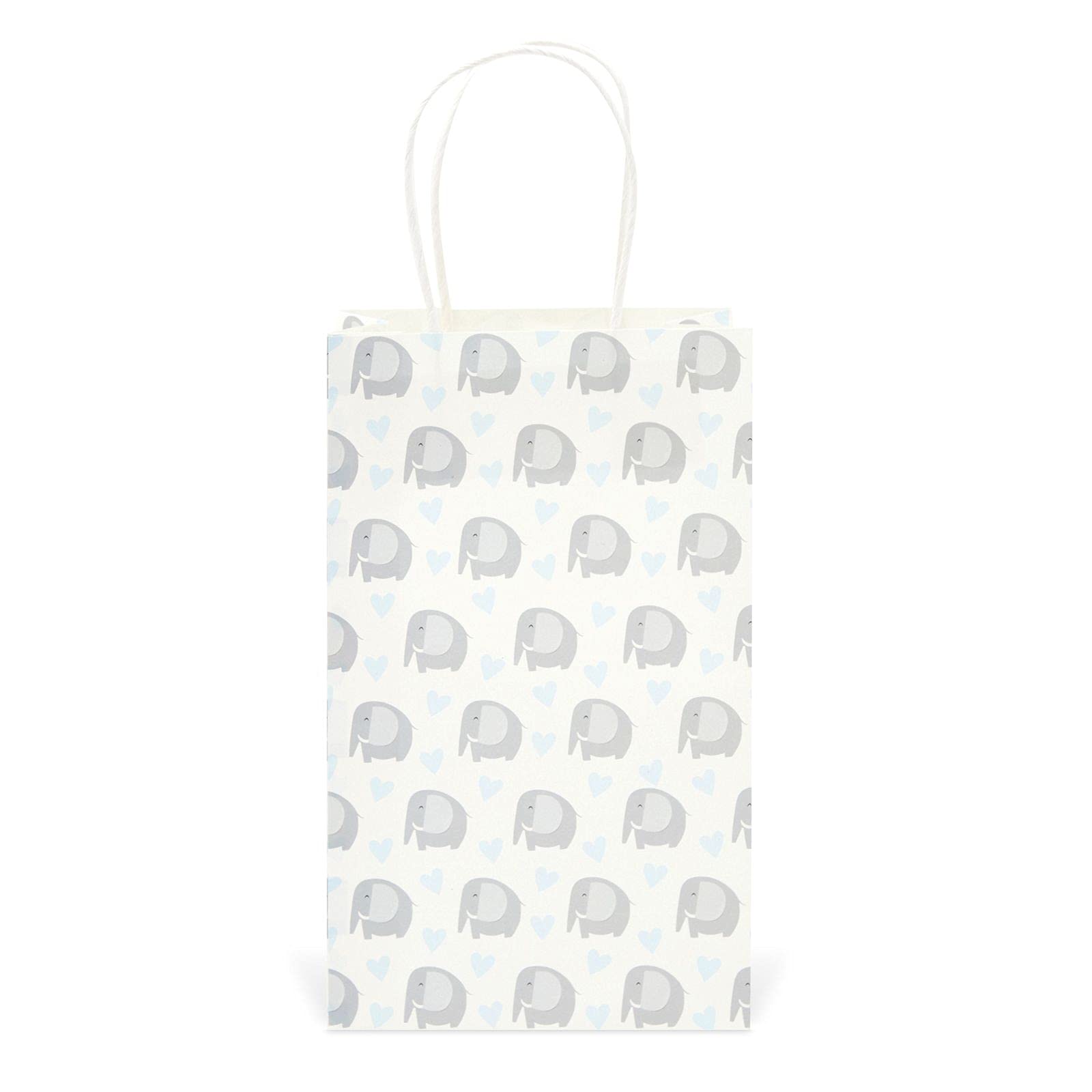 Sparkle and Bash Blue Elephant Party Favor Gift Bags with Handles for Boy Baby Shower (24 Pack)