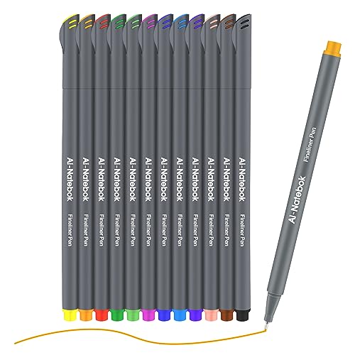 ai-natebok 12 Colored Fineliner pens, Fine Point Drawing Marker Pens for Writing Journaling Coloring Note Taking Calendar Coloring Books Art School Office Teacher Supplies (12 colors)
