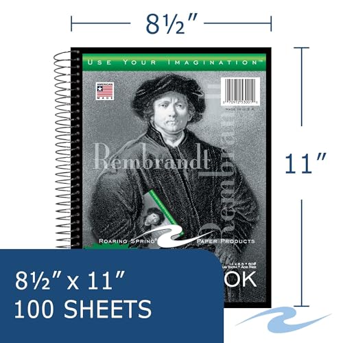 Roaring Spring "Rembrandt" Sketchbook, 11" x 8.5", 100 Sheets of Heavyweight 60 lb. White Drawing Paper, Spiral Bound