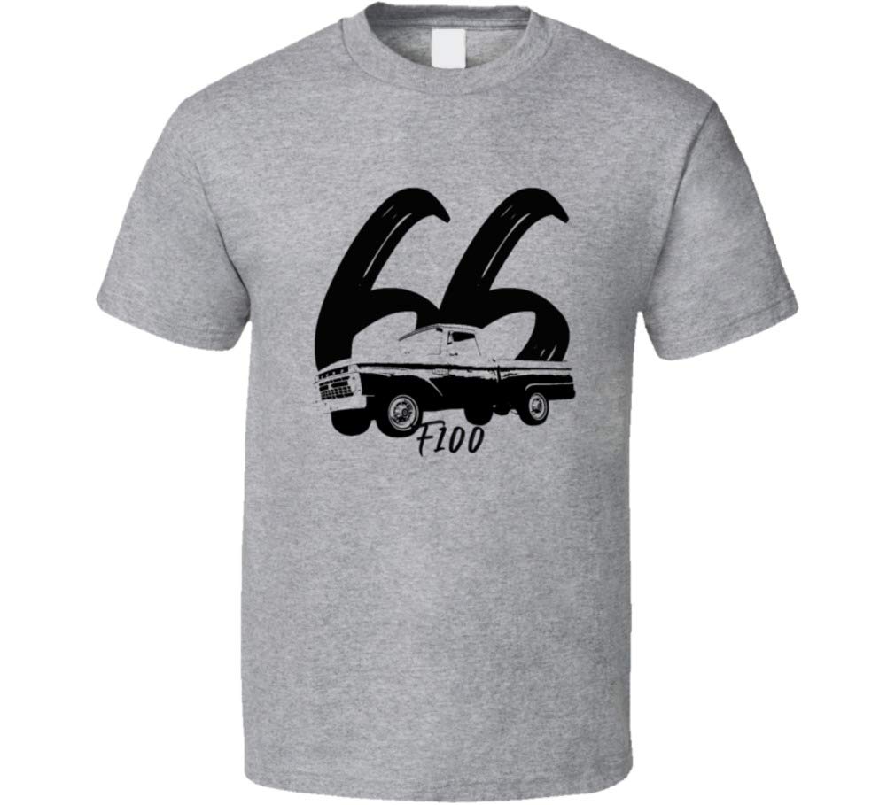 CarGeekTees 1966 F100 Pickup Truck Three Quarter View with Year and Model Name Light Color T Shirt XL Sport Grey