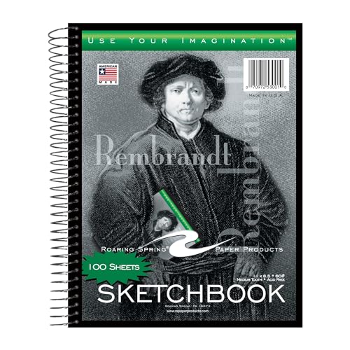Roaring Spring "Rembrandt" Sketchbook, 11" x 8.5", 100 Sheets of Heavyweight 60 lb. White Drawing Paper, Spiral Bound