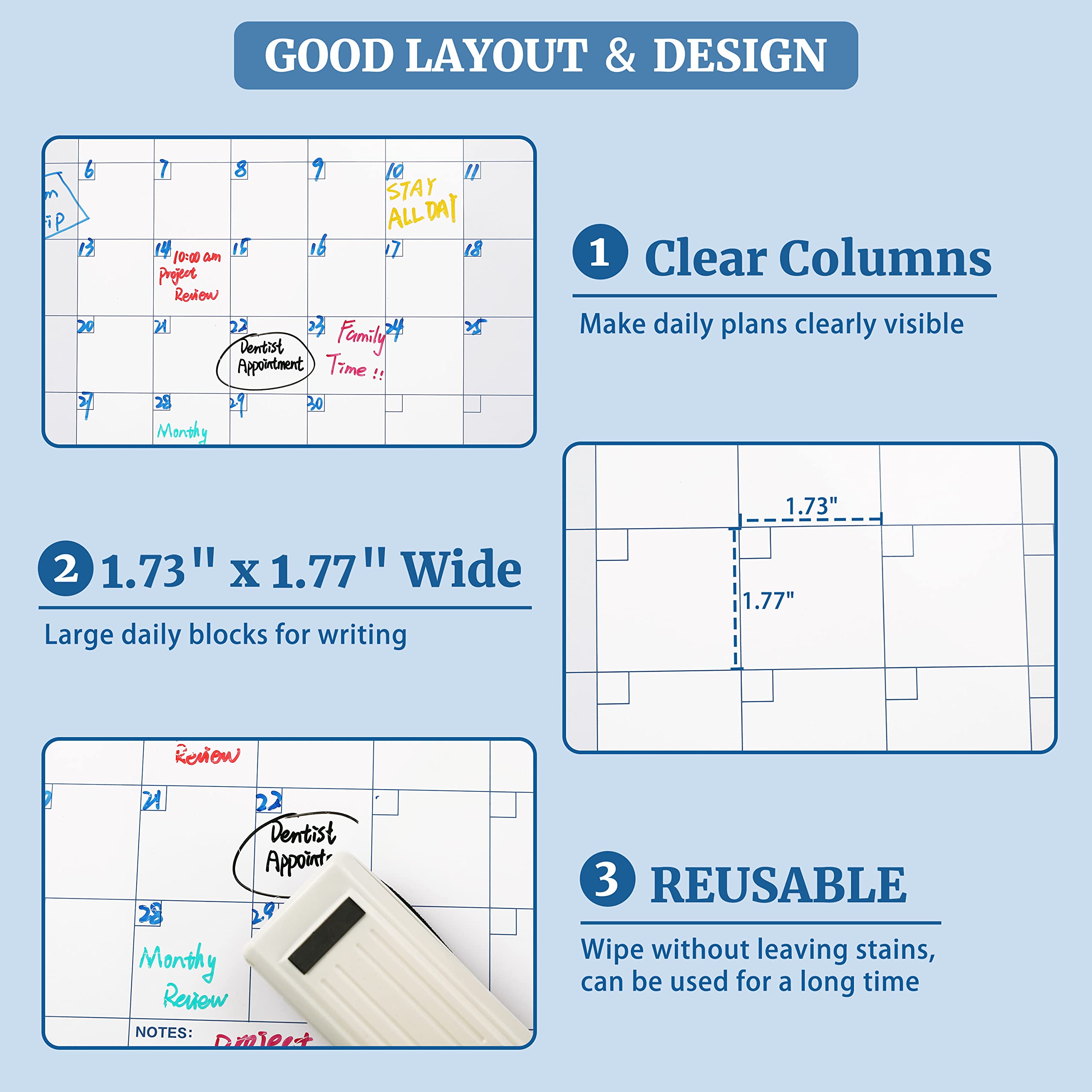 Large Dry Erase Calendar for Wall β Yearly Wall Calendar Dry Erase, 37" x 57.9", 12-Month Undated Blank Calendar Planner, Reusable Laminated Task Organizer with Note, Great for Office, Classroom, Home