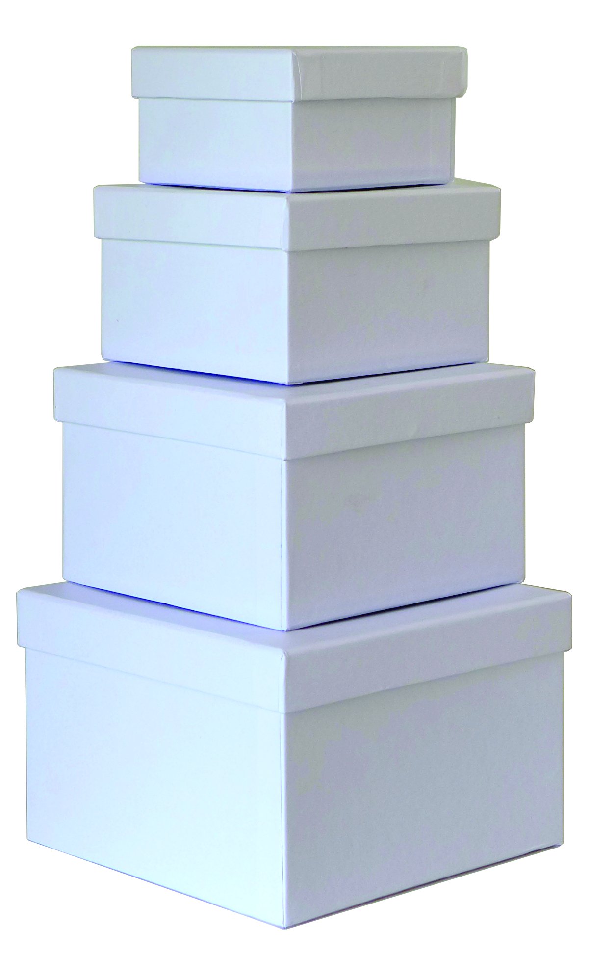 Cypress Lane Square Rigid Gift Boxes, a Nested Set of 4, 3.5x3.5x2 to 6x6x4 inches, small size(White)
