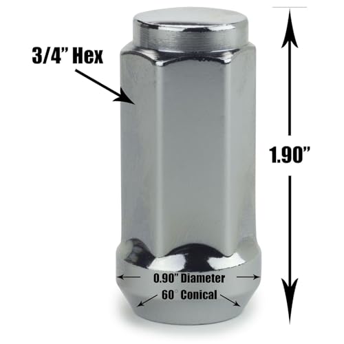 10 Lug Nuts .9" Long - F100 Front Left Rear Right for Ford 0.94" Width/Diameter Through-Hardened Steel-Construction Chrome Plated 3/4",19mm-Hex/Wrench Size Bulge Acorn-Style