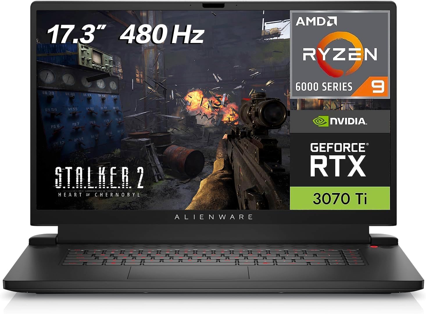 Dell 2023 Alienware m17 R5 17.3" FHD 480Hz Gaming Laptop Computer, Octa-Core AMD Ryzen 9 6900HX (Beat i9-12900H), 64GB DDR5 RAM, 2TB PCIe SSD, GeForce RTX 3070 Ti 8GB, WiFi 6, RGB KB, Windows 11 Pro
