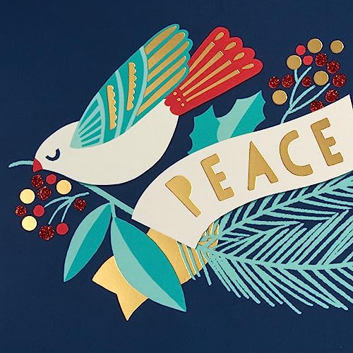 Hallmark Peace Dove Boxed Christmas Cards (16 Cards and Envelopes) Navy Blue, Mint Green, Gold, Red