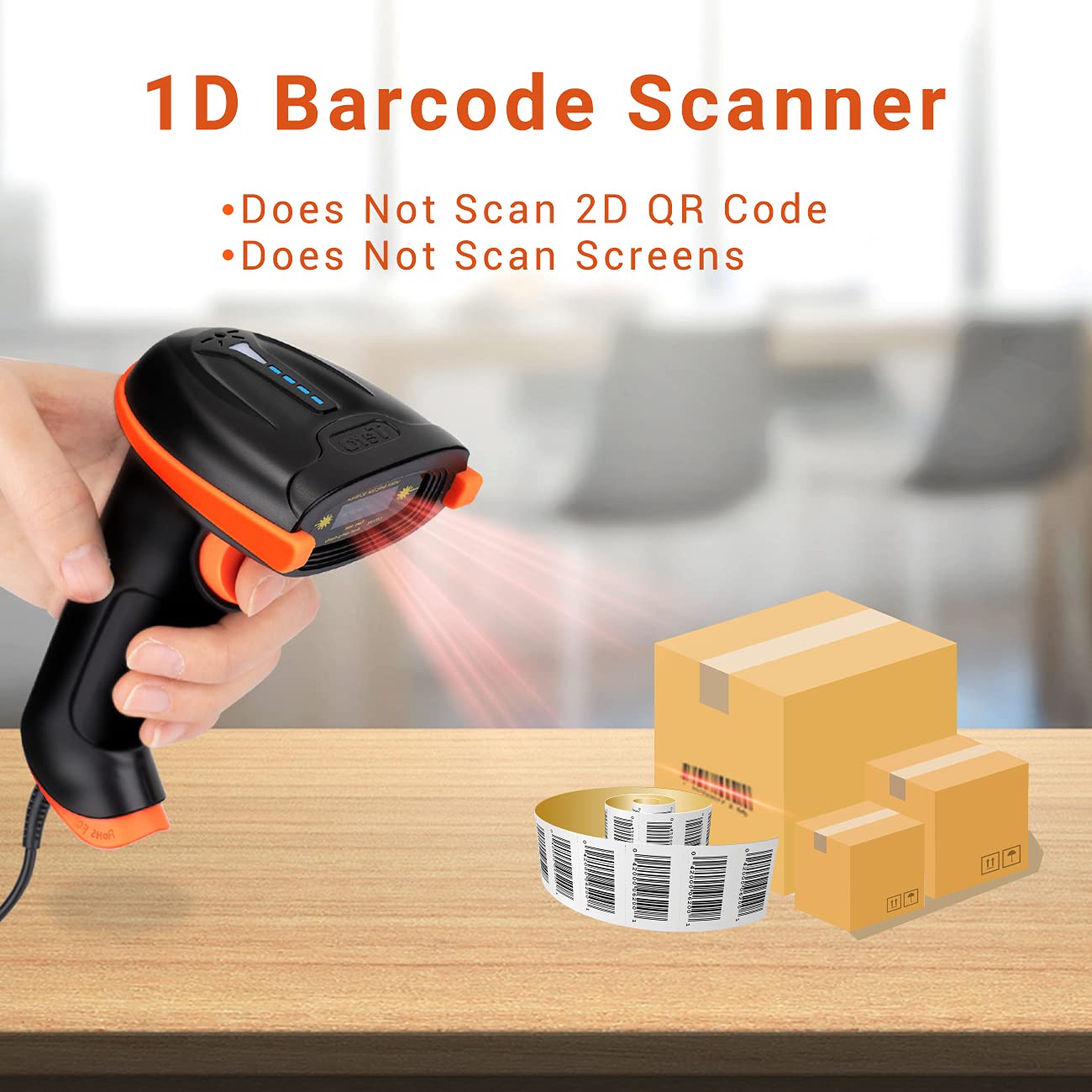 Tera Upgraded USB Laser 1D Barcode Scanner Wired Officially Certified Dustproof Shockproof Waterproof IP65 Ergonomic Handle Ultra Long Bar Code Reader Fast and Precise Scan Plug and Play L5100Y