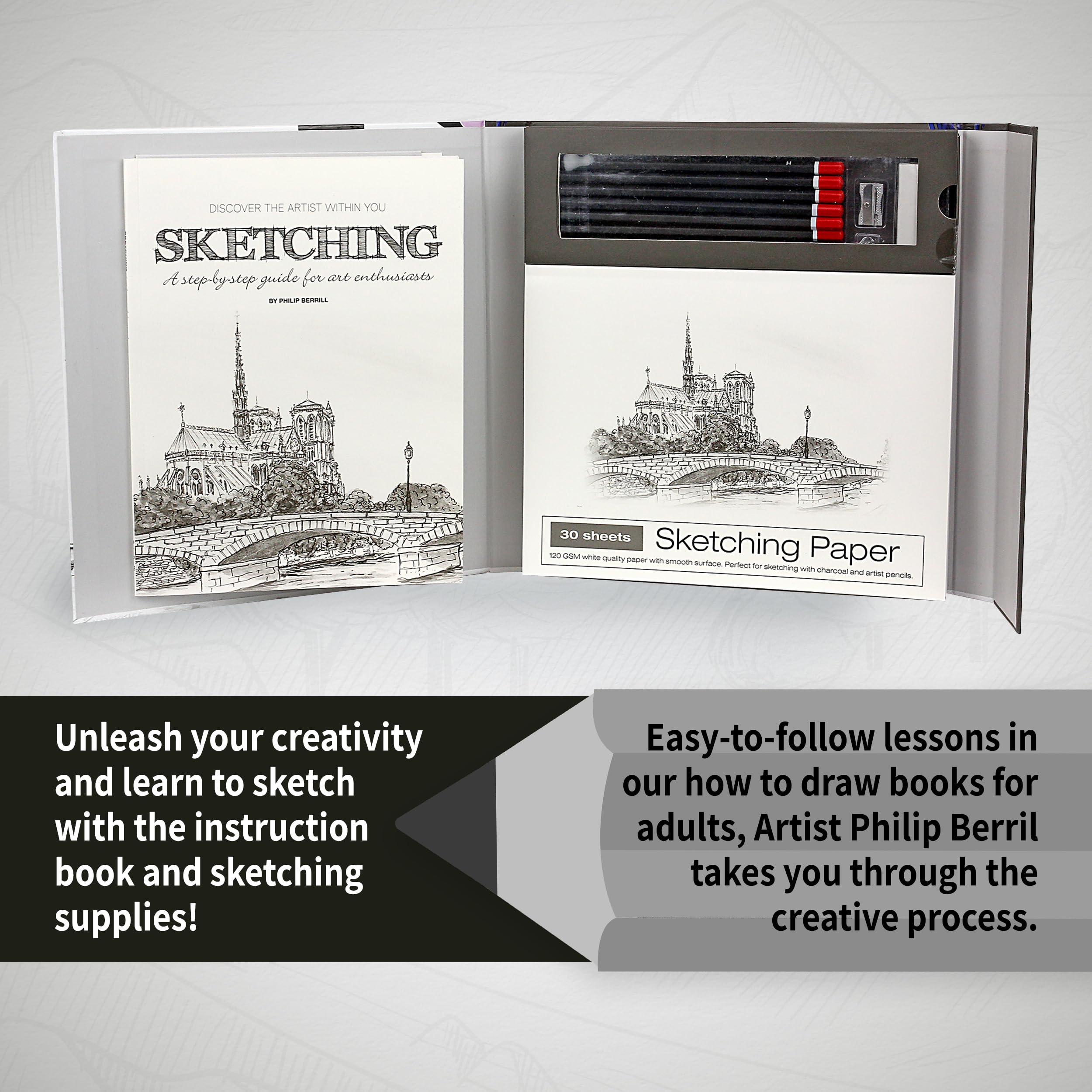 SpiceBox Adult Drawing Sketching Kit, Learn to Draw, How to Books with Sketch Supplies, Art Hobby Kits for Adults