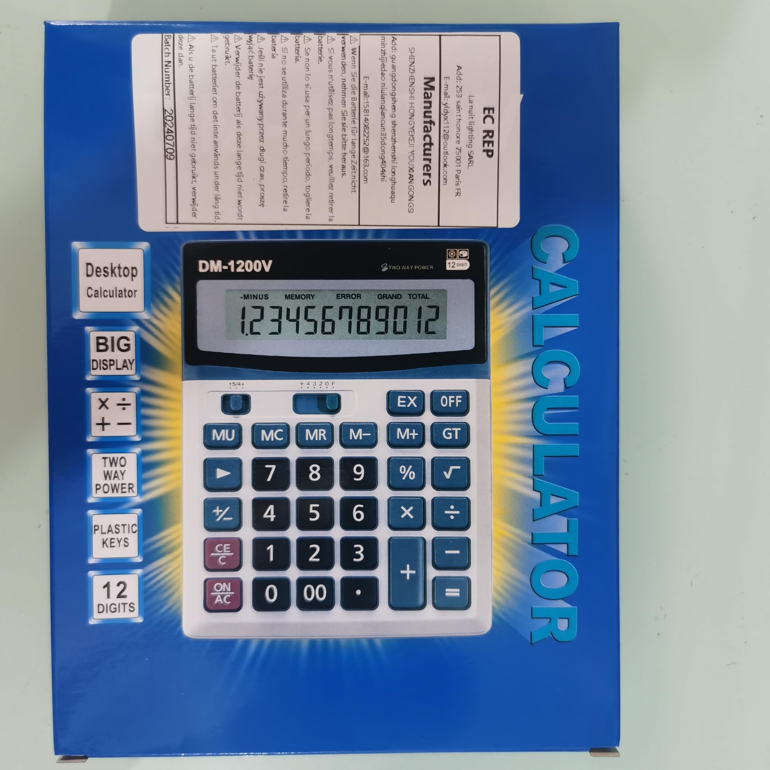 HIHUHEN Large Electronic Calculator Counter Solar & Battery Power 12 Digit Display Multi-Functional Big Button for Business Office School Calculating (1 x Calculator)