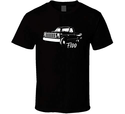 CarGeekTees 1980 F100 Pickup Truck Three Quarter View with Model Name Dark Color T Shirt 4XL Black