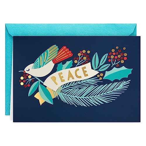 Hallmark Peace Dove Boxed Christmas Cards (16 Cards and Envelopes) Navy Blue, Mint Green, Gold, Red