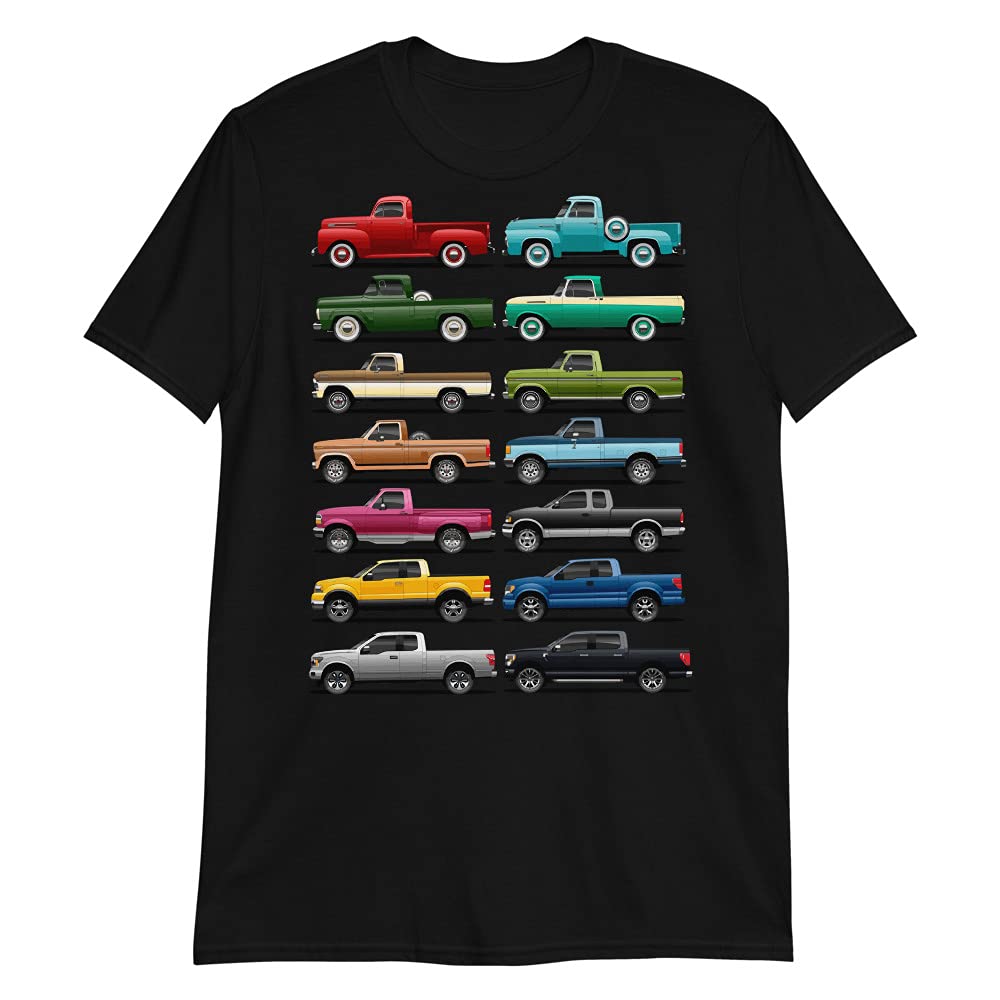 Evolution of Trucks F Series 1948-2021 F1 F100 F150 Short-Sleeve Unisex T-Shirt Black