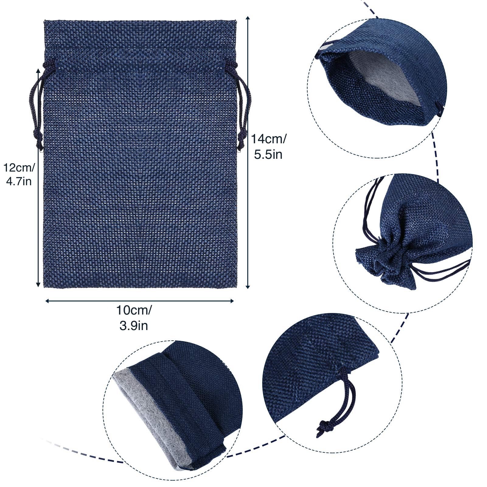 Naler 24pcs Burlap Bags with Drawstring Linen Gift Bags Jewelry Pouches Sacks for Wedding, Party Favors, DIY Craft, Presents, 4 x 6 Inch, Navy Blue