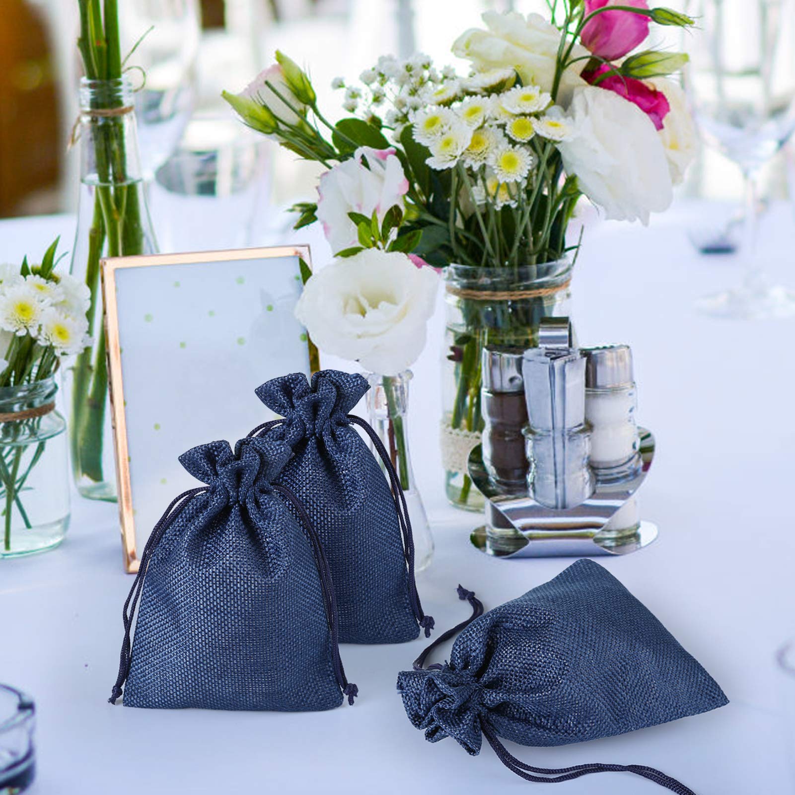 Naler 24pcs Burlap Bags with Drawstring Linen Gift Bags Jewelry Pouches Sacks for Wedding, Party Favors, DIY Craft, Presents, 4 x 6 Inch, Navy Blue