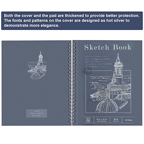 SuFly Hardcover 9x12 Sketchbook, Artist Sketch Pads for Drawing Pack of 2, 120 Sheets 90lb/140GSM Thick Sketch Book for Drawings, Suitable for Kids, Teens & Adults, White