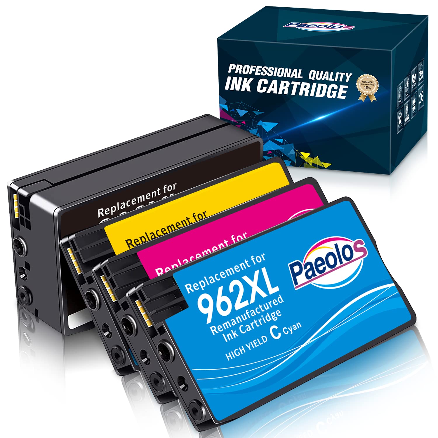 Paeolos Remanufactured Upgraded 962XL Ink Cartridges Combo Pack Replacement for HP 962 XL 962XL Work for HP OfficeJet Pro 9015 9025 9010 9012 9018 9020 9026 9027 9028 9029 Printer,4 Packs