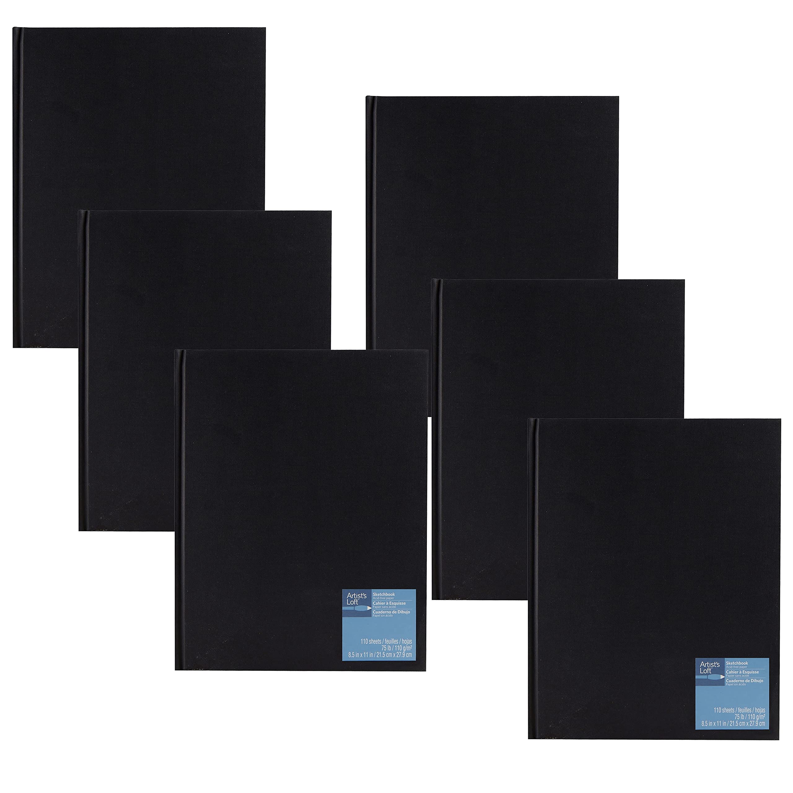 Black Hardcover Sketchbook by Artist's Loft - Acid Free and Smudge Resistant Paper, Sketch Pad for Drawing, Sketching, Writing - Bulk 6 Pack