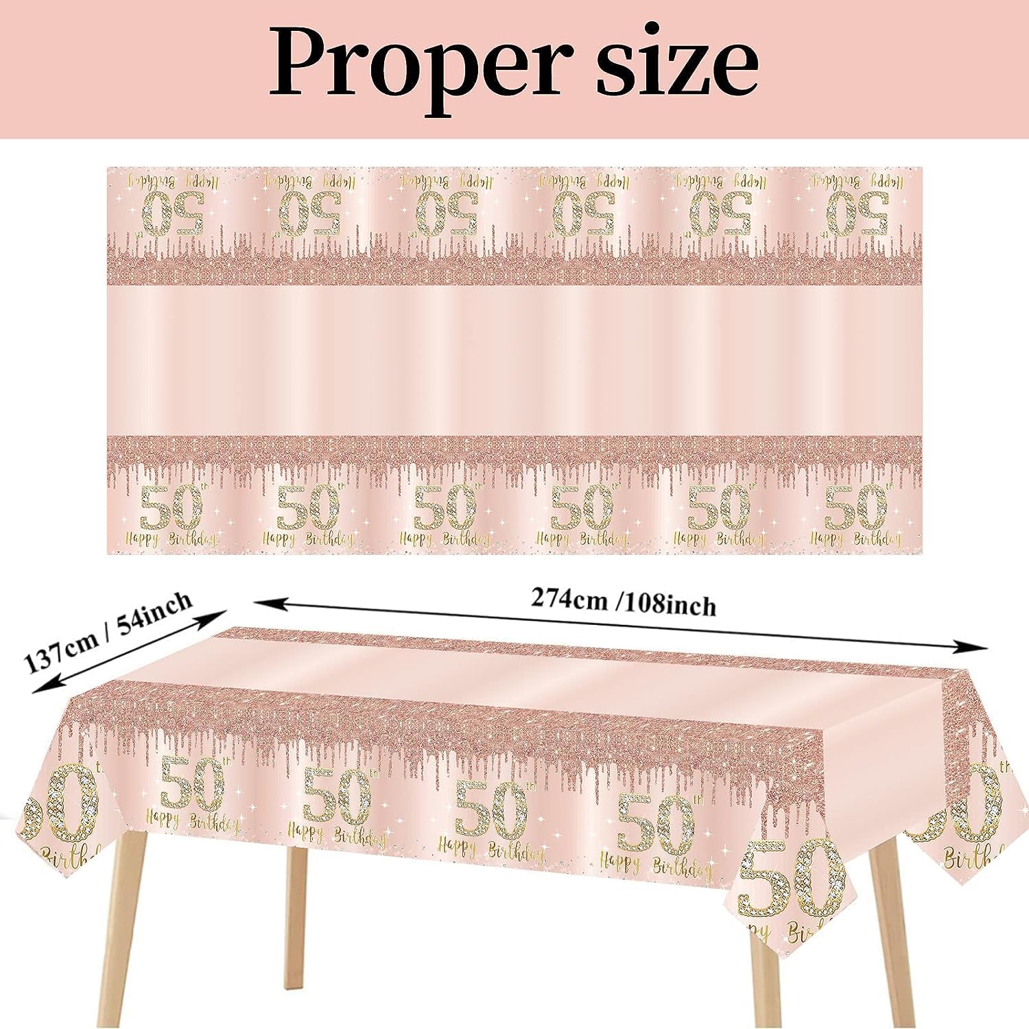 Rose Gold Birthday Party Supplies,Disposable Party Tableware Sets - 50 Years Paper Plates,Napkins,Forks ,Knives,Tablecloths,50th Birthday Decorations for Women,Service 24 Guests