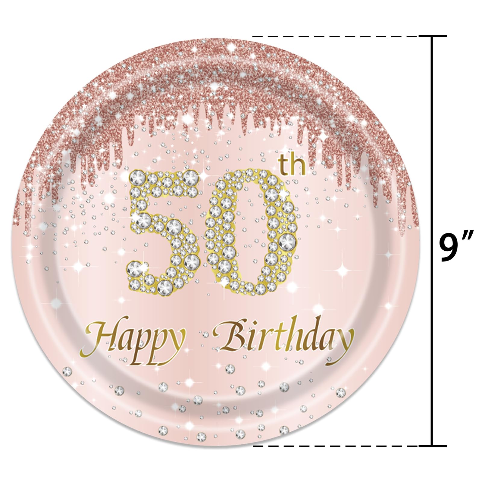 Rose Gold Birthday Party Supplies,Disposable Party Tableware Sets - 50 Years Paper Plates,Napkins,Forks ,Knives,Tablecloths,50th Birthday Decorations for Women,Service 24 Guests