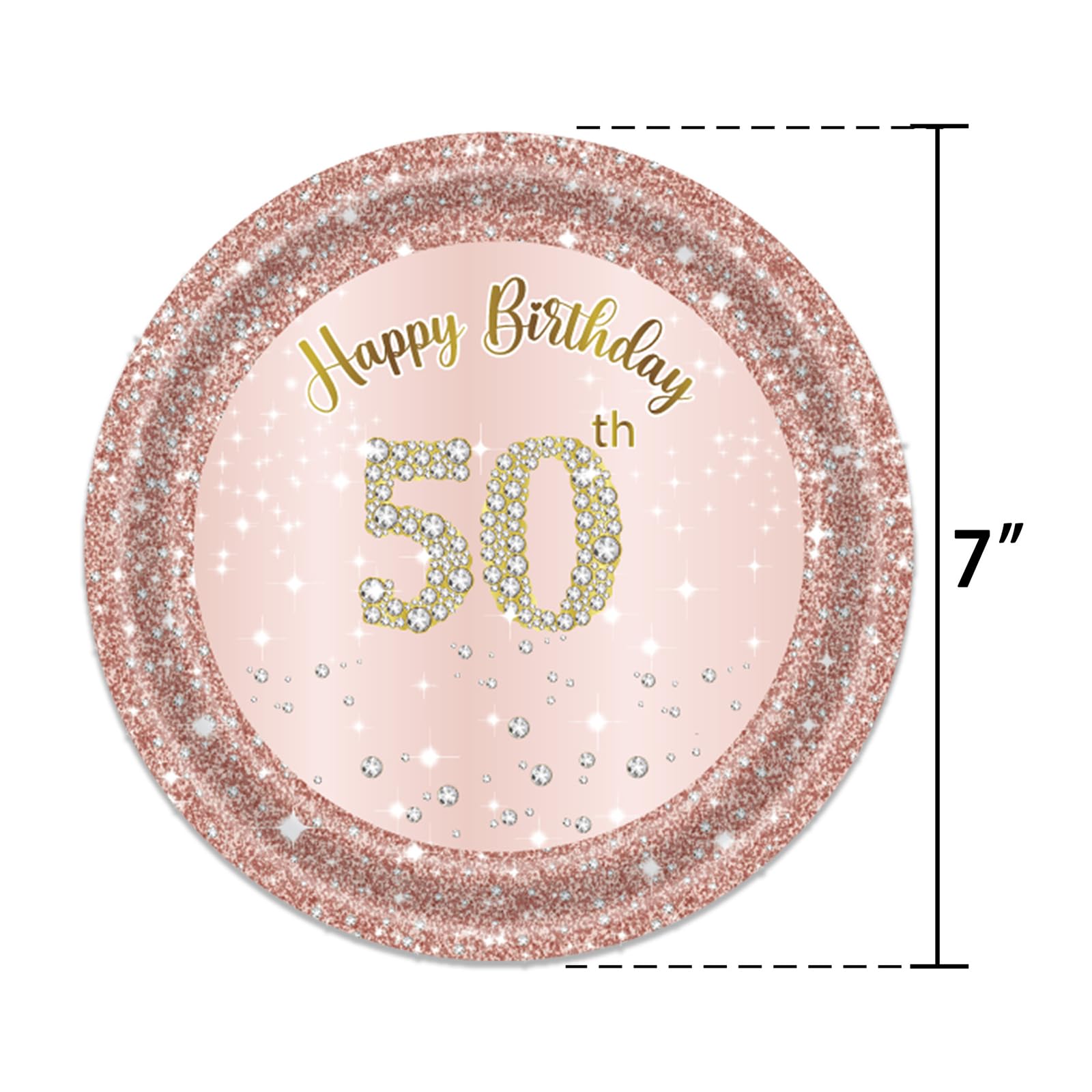 Rose Gold Birthday Party Supplies,Disposable Party Tableware Sets - 50 Years Paper Plates,Napkins,Forks ,Knives,Tablecloths,50th Birthday Decorations for Women,Service 24 Guests