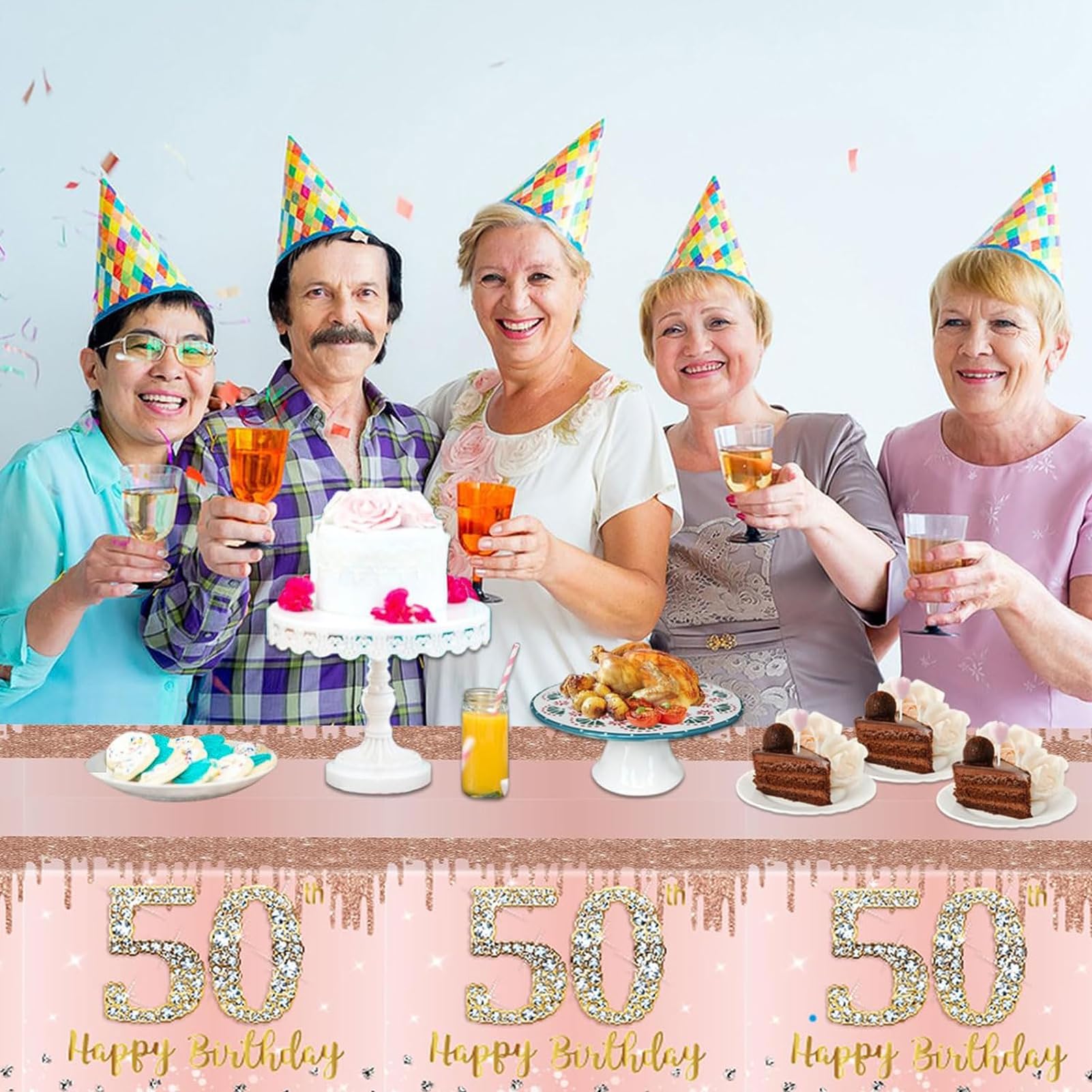 Rose Gold Birthday Party Supplies,Disposable Party Tableware Sets - 50 Years Paper Plates,Napkins,Forks ,Knives,Tablecloths,50th Birthday Decorations for Women,Service 24 Guests