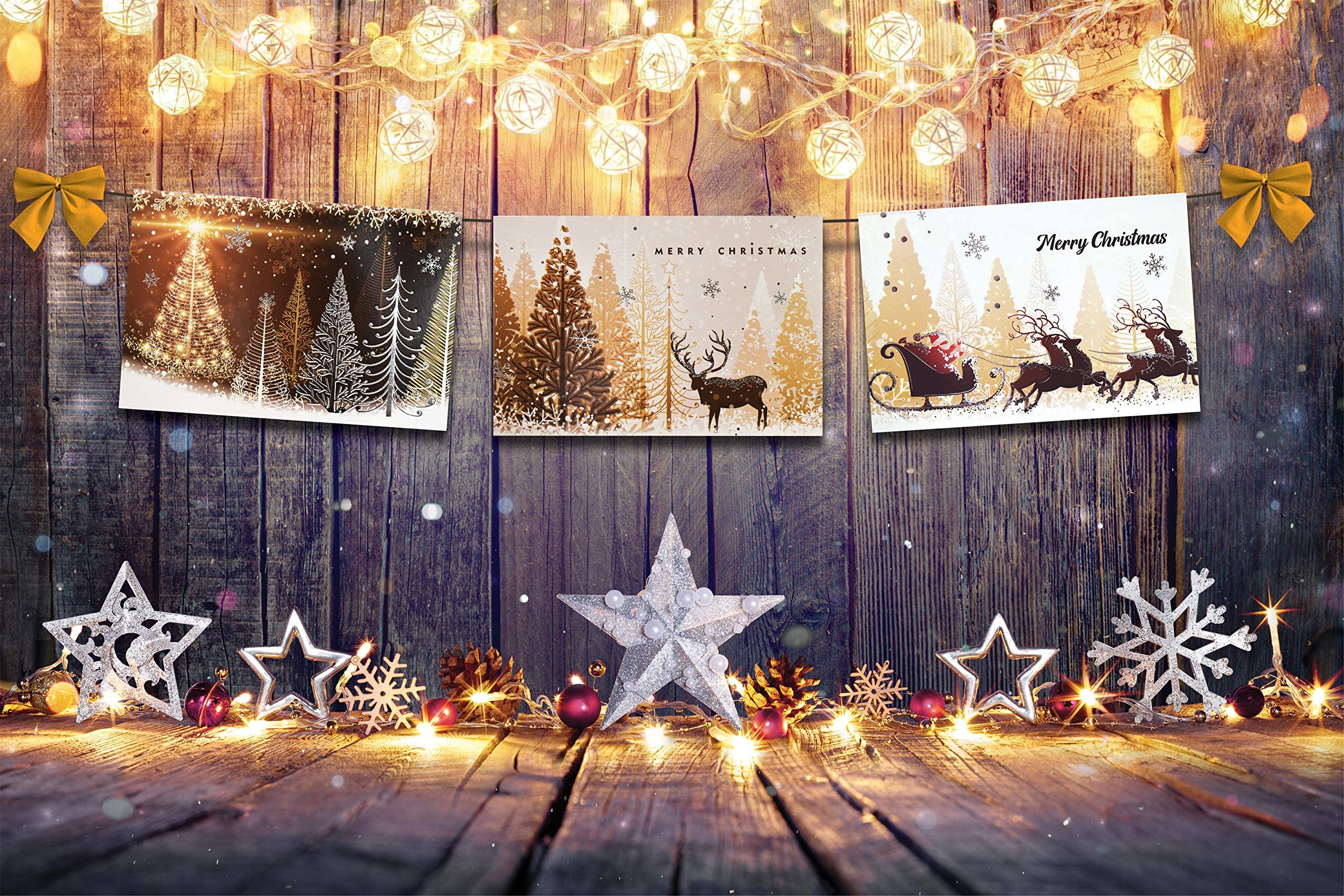 Christmas Holiday Greeting Cards with Gold and Metallic Foil, 100 Pack, 4 x 6 inch, 11 Assorted Designs with 3-D Prism Effect, Blank Inside,by Better Office Products,with Envelopes,100 Christmas Cards