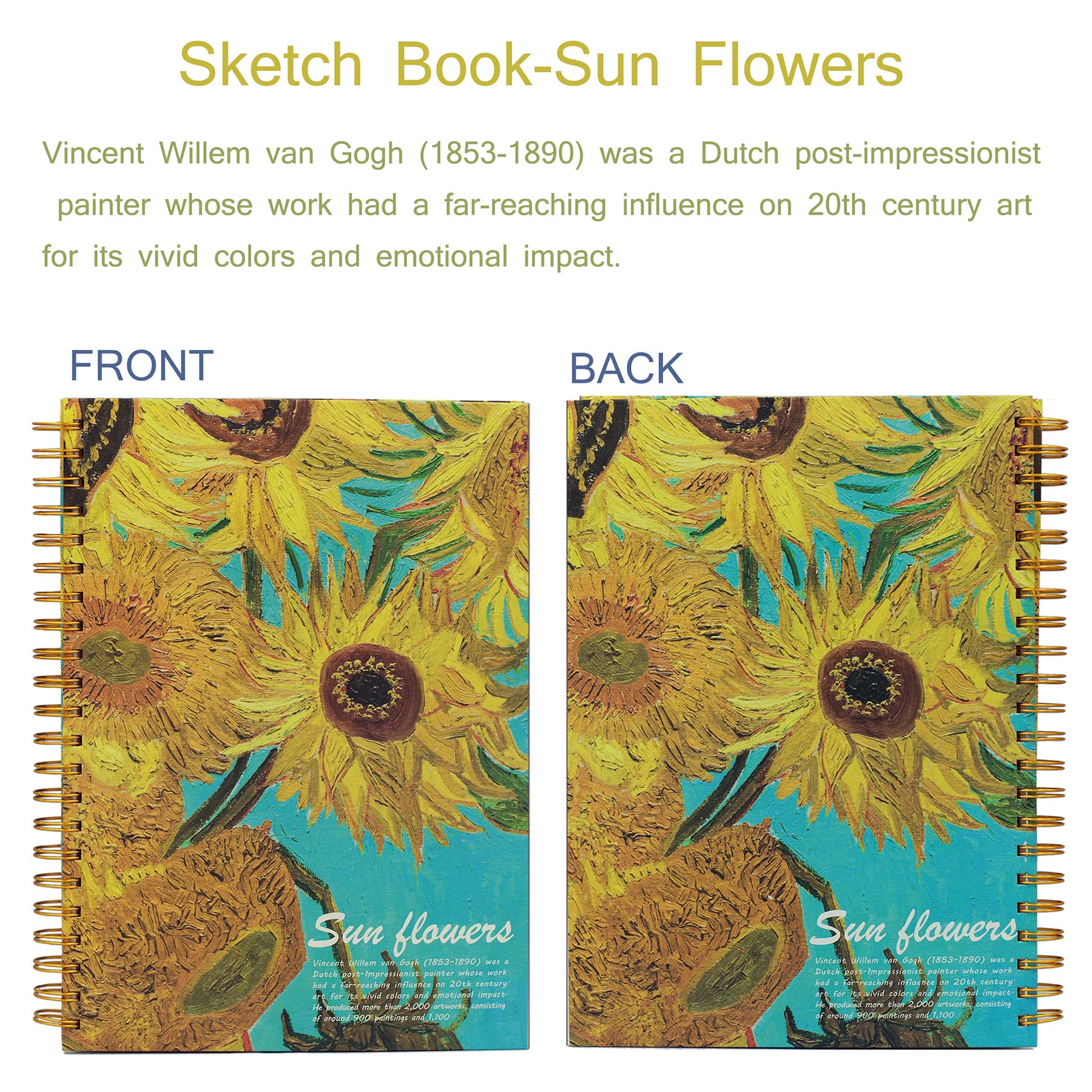 Van Gogh Aesthetic Art Large A4 Sketchbook Hard Cover Spiral Bound Mixed Media Thick Paper, Artist Sketch Book for Drawing Notebook for Kids Adults