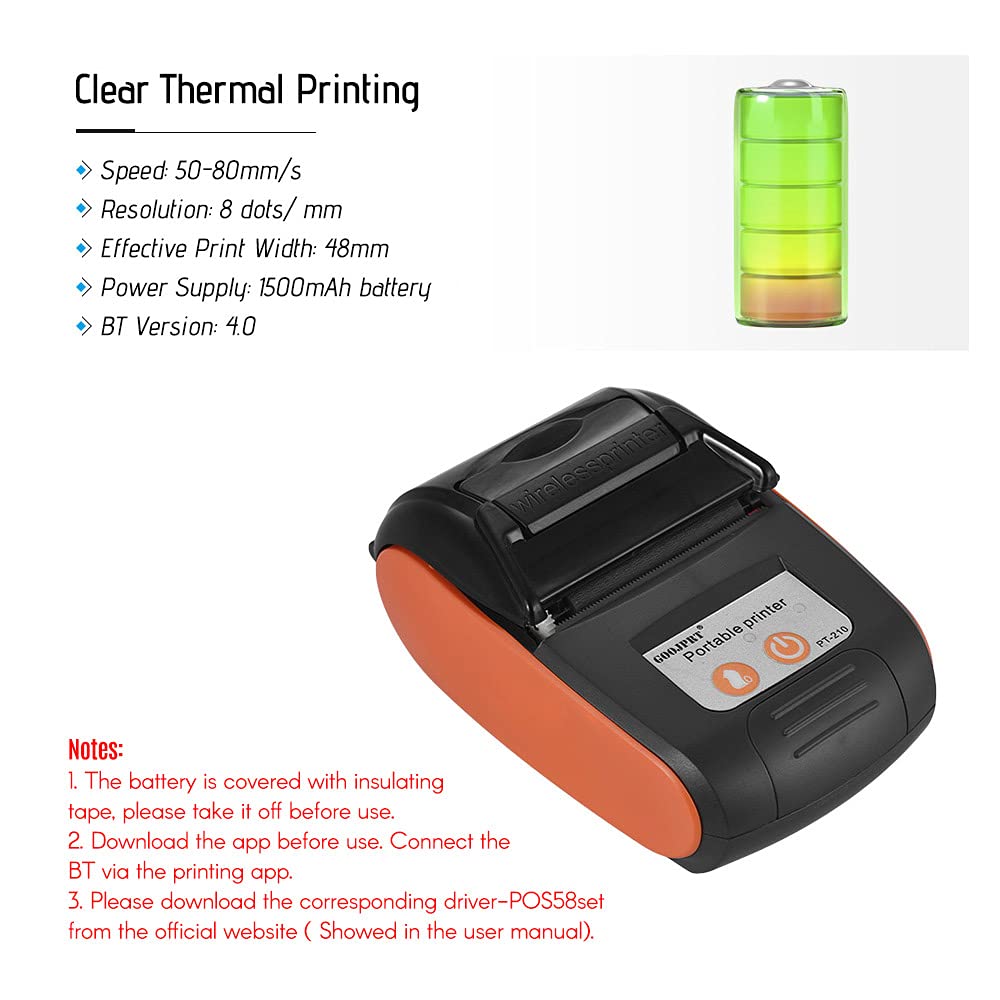 Bobique GOOJPRT PT-210 Portable Thermal Printer Handheld 58mm Receipt Printer for Retail Stores Restaurants Factories Logistics