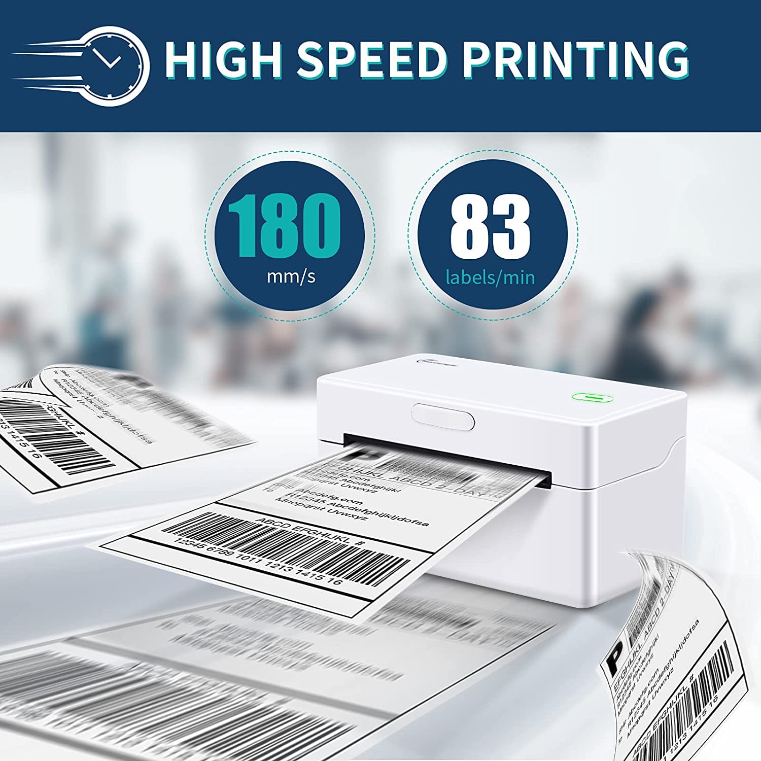 Shipping Label Printer, 180mm/s Thermal Label Printer, 4x6 USB Label Printer for Small Business Compatible with Amazon, Ebay, Shopify, Etsy, USPS, FedEx, Barcode Printer Support Windows/Mac/Linux