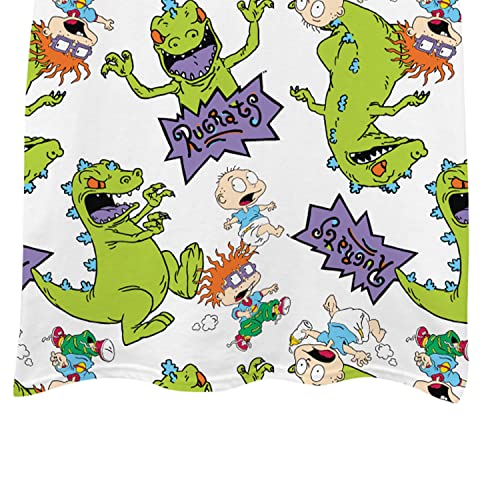 Nickelodeon Mens Rugrats Reptar Shirt - Rugrats Reptar Chuckie Tommy Allover Print T-Shirt (White, Large)